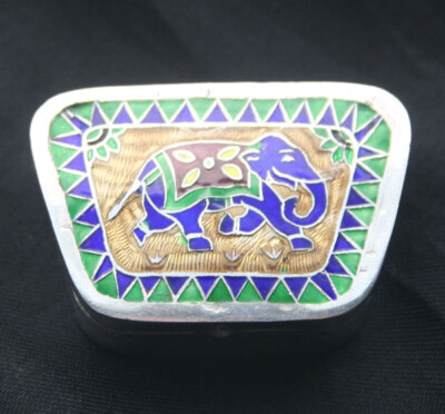 Vintage Sterling Enameled Lid Elephant Pillbox Pill Box India | eBay