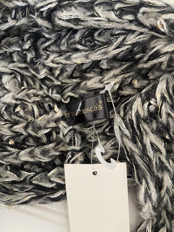 Francescas Scarf Infinity Cowl Silver Metallic Loose Knit Black Gray ...