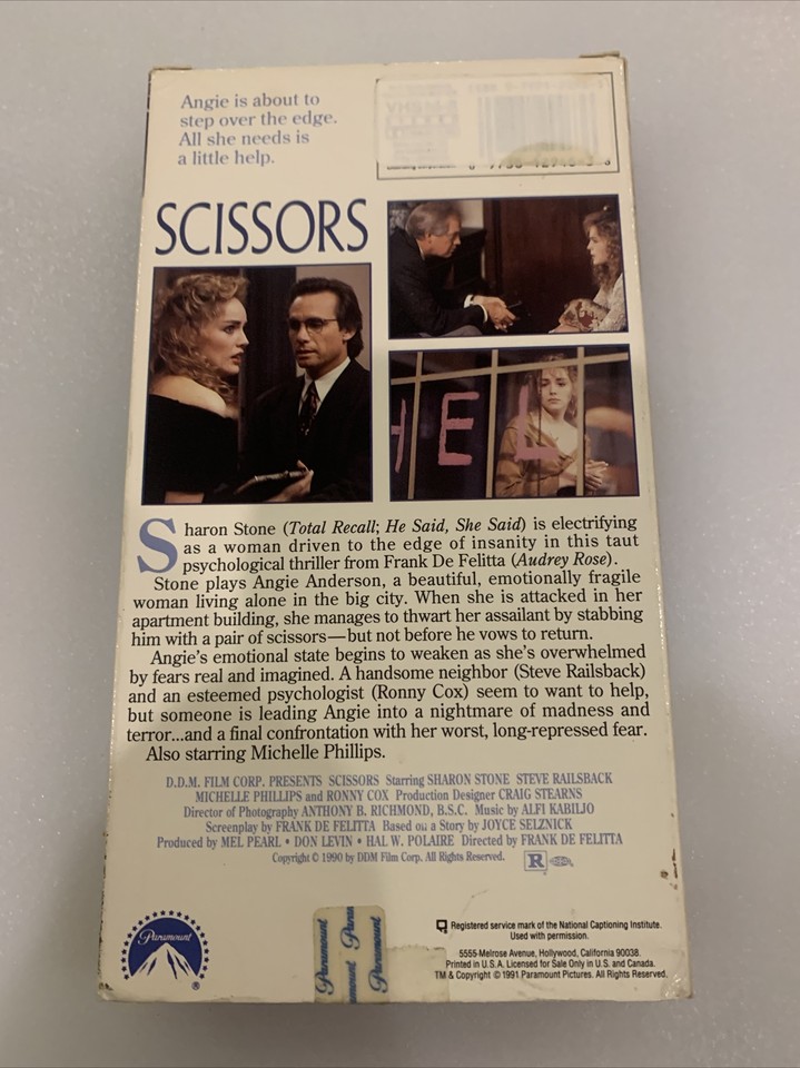 VHS: Scissors: 1991 Sharon Stone Steve Railsback Michelle Phillips ...