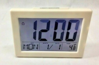 White Digital LCD Atima AT-623 Alarm Light Snooze Clock Temp Date NEW ...