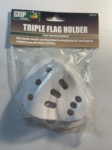 GRIP TRIPLE FLAG HOLDER FOR DISPLAYING 3/8 STAFF FLAG ON CAMPER / RV ...