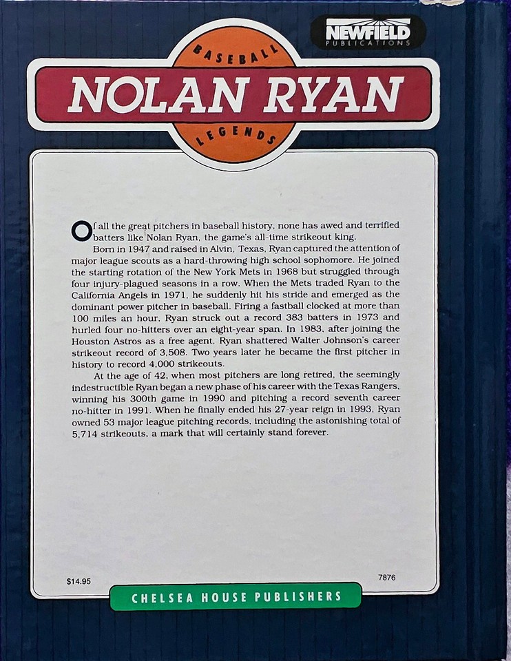 NOLAN RYAN TEXAS RANGERS BASEBALL LEGENDS HARDCOVER BOOK 1996 | eBay