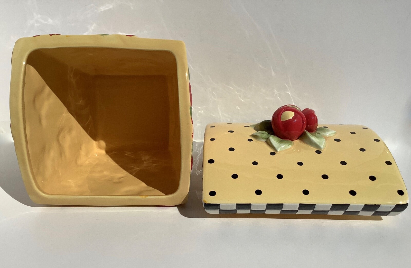 Mary Engelbreit Red Posies Checkerboard Yellow Ceramic Cookie Jar ...
