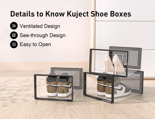 Kuject X-Large Shoe Storage Boxes Organizers Clear Plastic Stackable 12 ...
