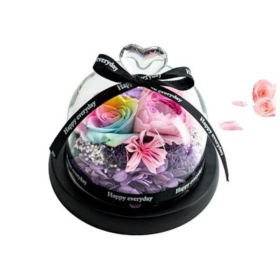 Eternal Rose in Rotating LED Glass Dome - Real Preserved Roses with 6 ...