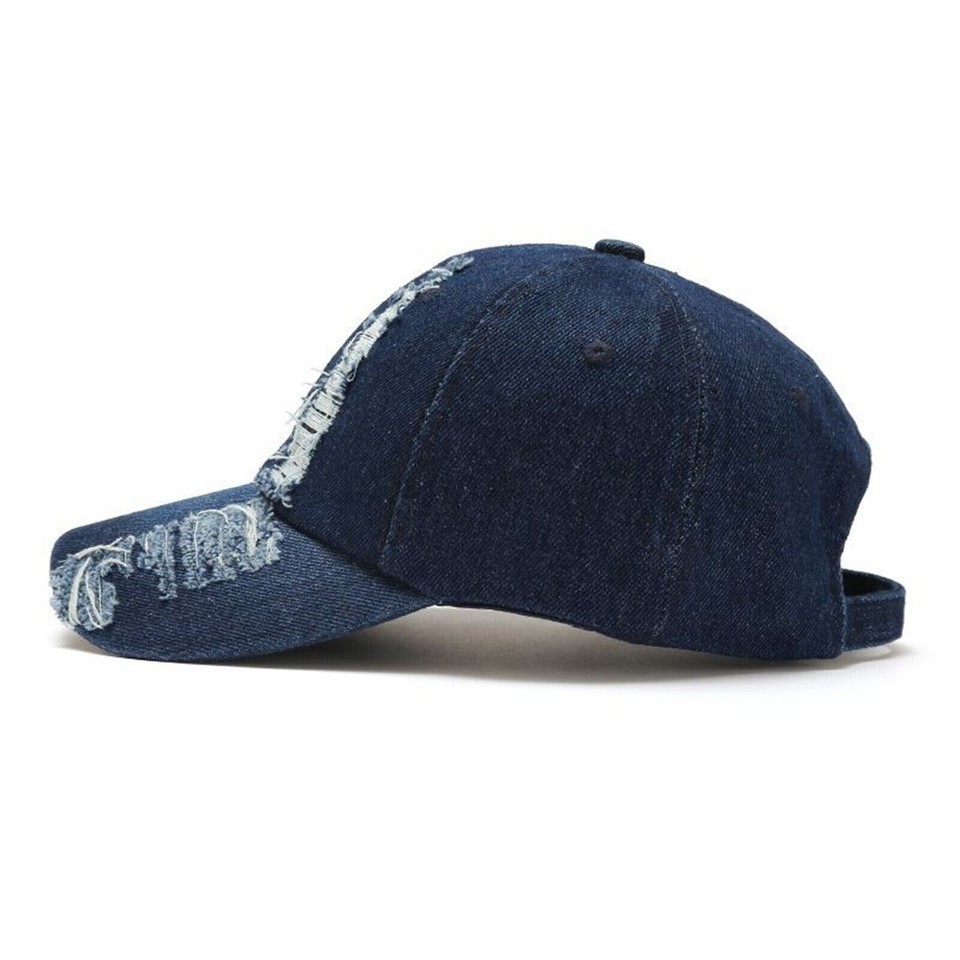Distressed Denim Baseball Cap Ripped Hat For Women, Men Solid, Blue ...