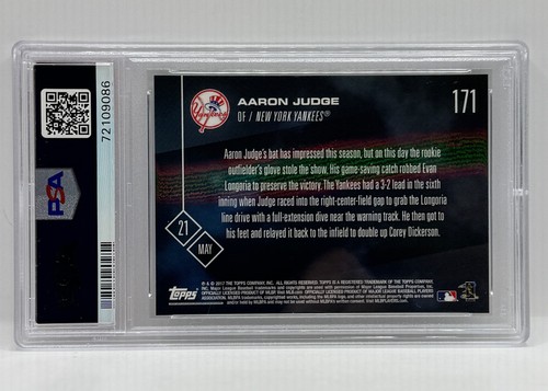 AARON JUDGE Rookie Card 2017 Topps Now #171 PSA 10 GEM MT New York ...