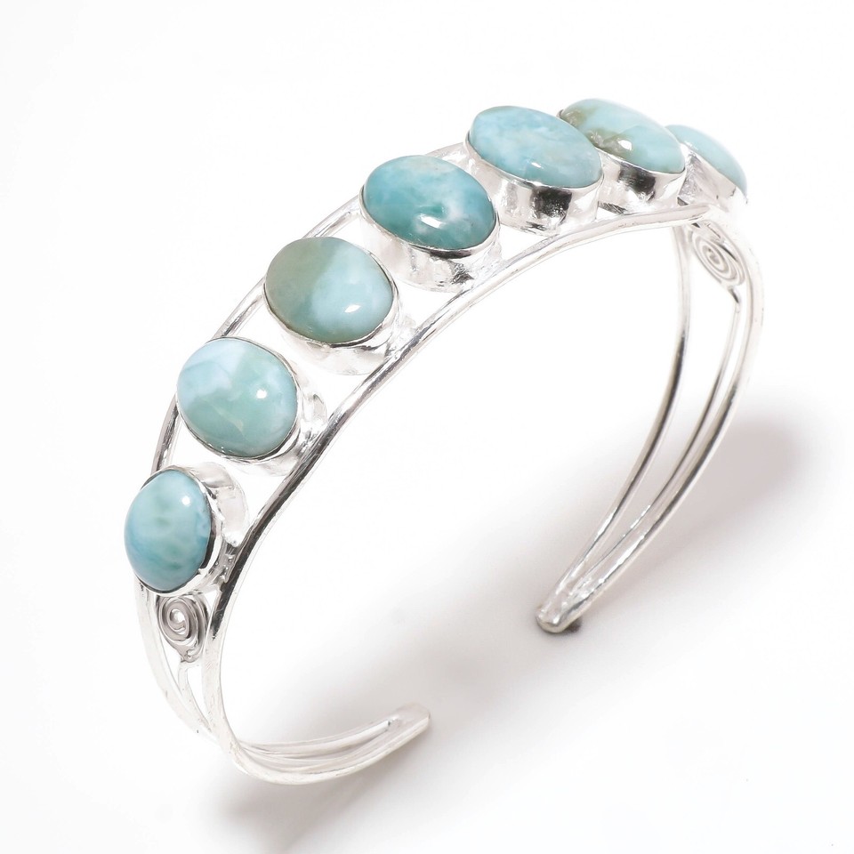Dominican Republic Larimar Gemstone 925 Silver Handmade Adjust. Bangle ...