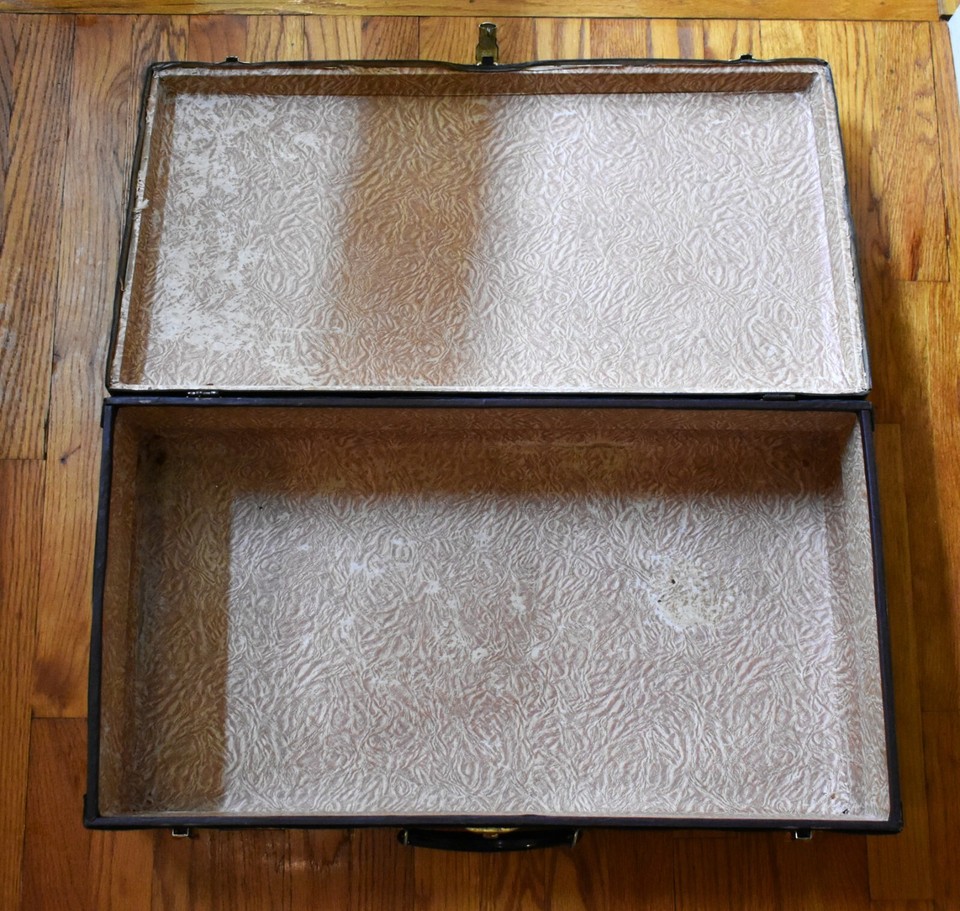 Antique Black Textured Leather Case Trunk Travel Storage 25 in | eBay