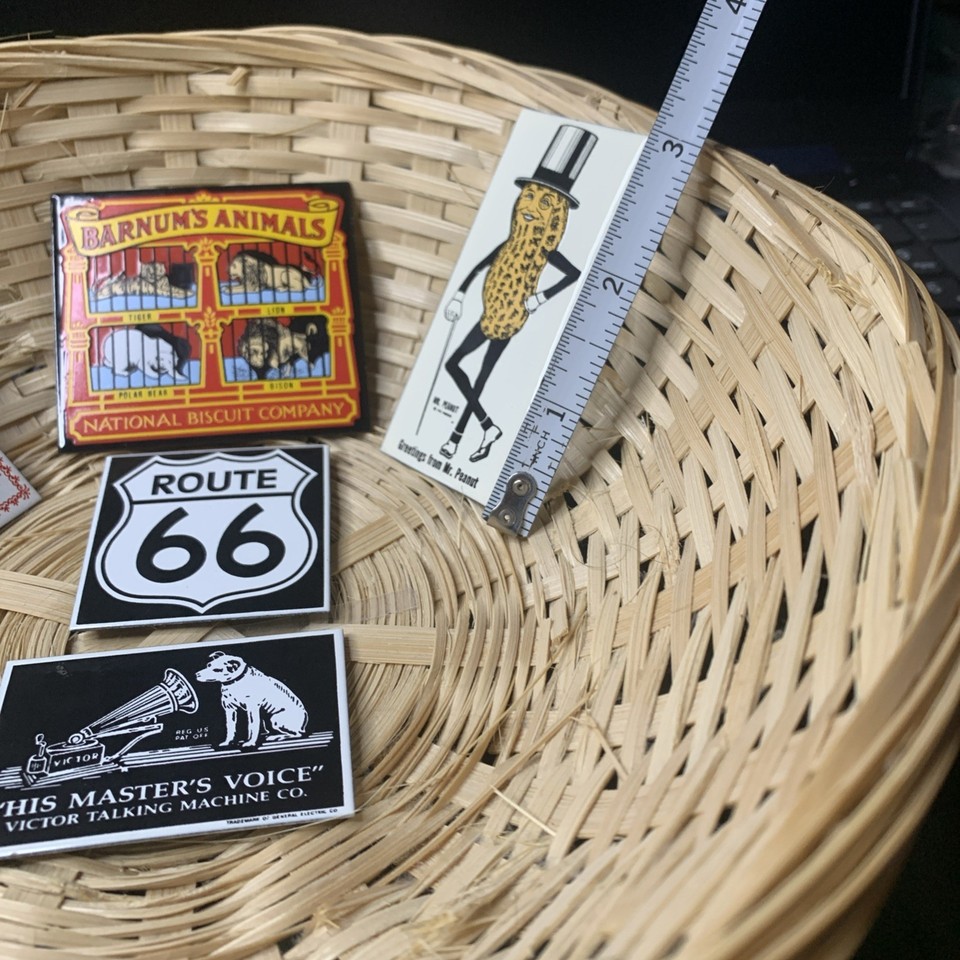 VTG Metal Fridge/Locker Magnet Lot Mr Peanut Cracker Jack Barnums ...