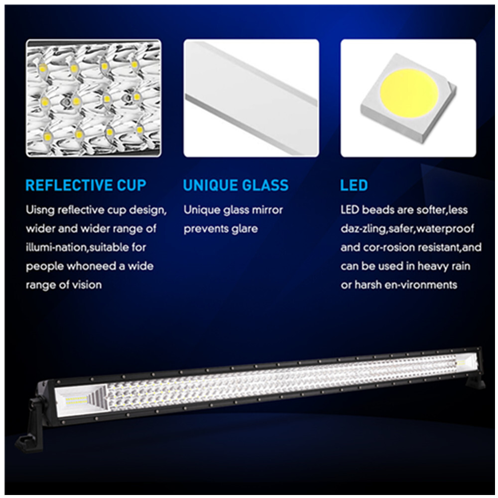 52inch LED Work Light Bar Tri Row Flood Spot Combo Offroad Driving 4WD ...