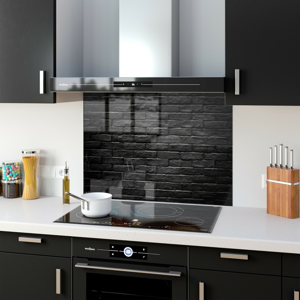 Glass Splashback Kitchen Tile Cooker Panel ANY SIZE Brick Dark Stone ...