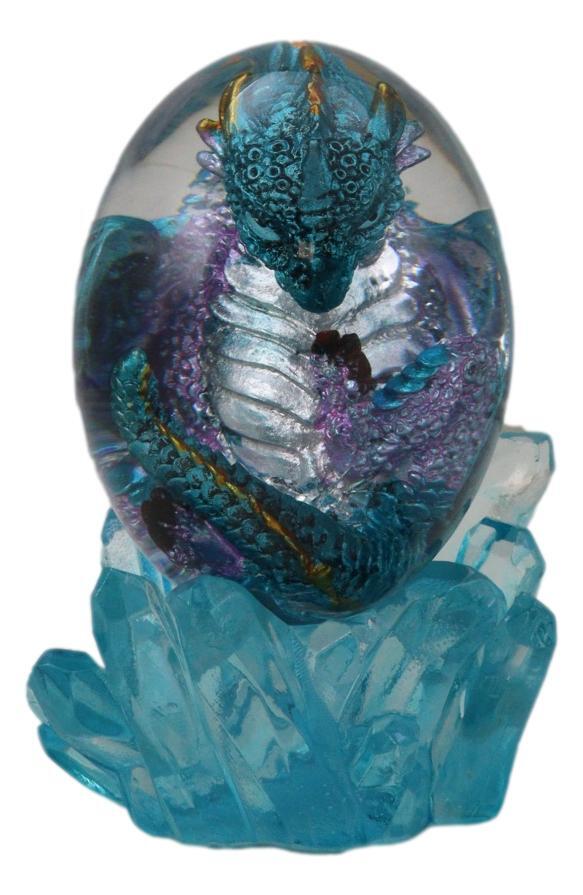 Blue Fossil Dragon Hatchling Sleeping in Faux Crystal Acrylic Glass Egg ...