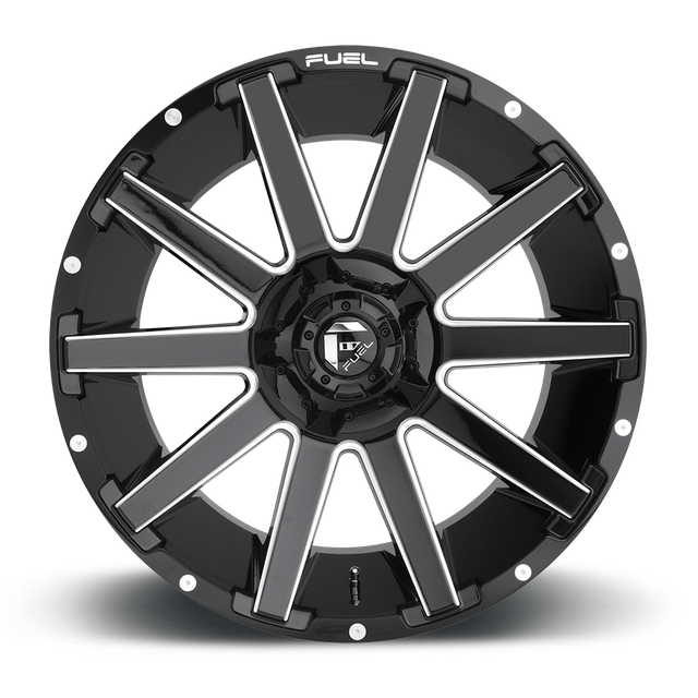 (4) 24x12 Fuel Gloss Black & Mill Contra Wheel 5x139.7 5x150 Ford Jeep ...