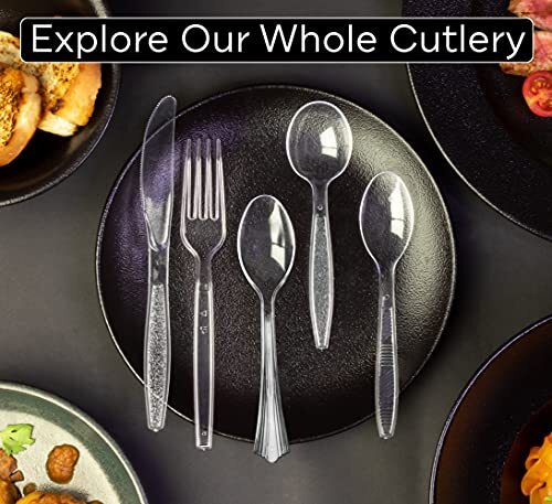 50 Count Heavy Duty Plastic Forks 7 Inches Long Clear Plastic Cutlery ...