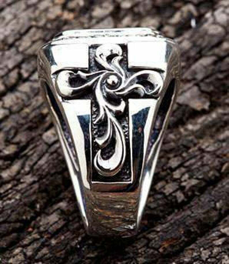 Beautiful Blue Sapphire & White CZ Solid 935 Argentium Silver Men ...