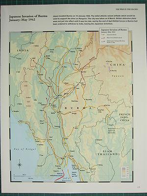 WW2 WWII MAP ~ JAPANESE INVASION OF BURMA JAN-MAY 1942 ATTACKS BRITISH ...
