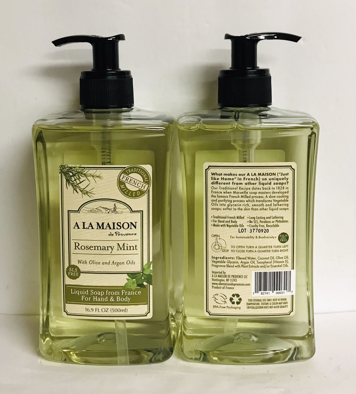 2 Bottles A La Maison ~Rosemary Mint Hand Soap with Olive & Argan Oils ...