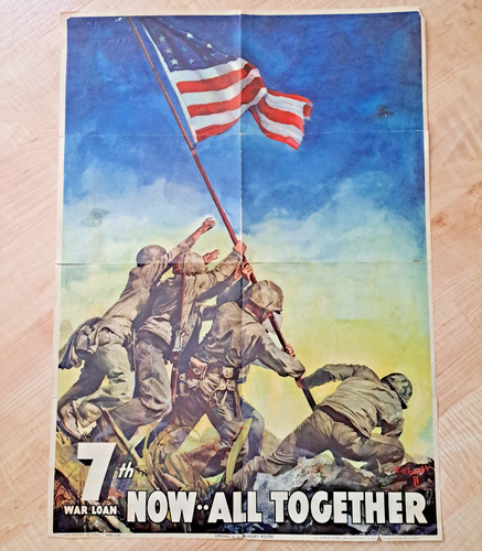 WW2 US propaganda poster Now All Together 7th War Loan 1945 front Iwo ...