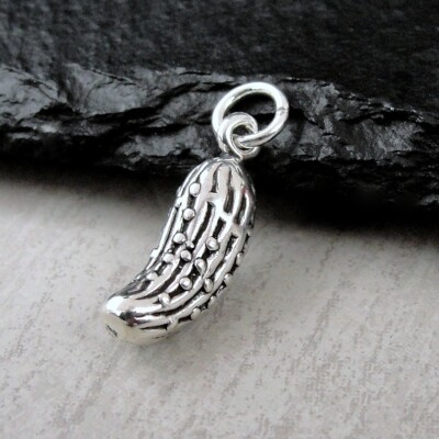 925 Sterling Silver Pickle Charm - 3D Dill Pickle Charm - 3D Cucumber ...