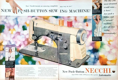 1955 Automatic NECCHI Sewing Machine Push Button Supernova = 2 page ...