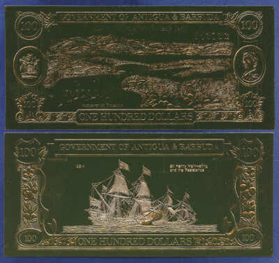 ANTIGUA & BARBUDA 100 DOLLARS 23K GOLD FOIL HENRY MAINWARING RESISTANCE ...