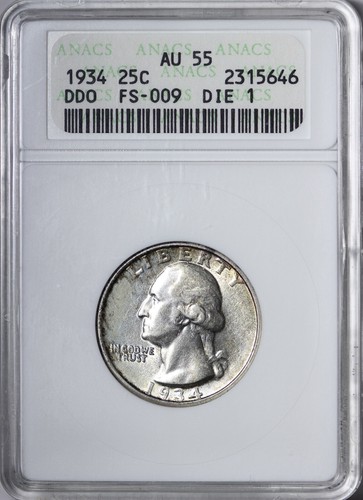 1934 DDO FS-009 Washington Quarter RARE! ANACS AU55 Soap Box Holder ...