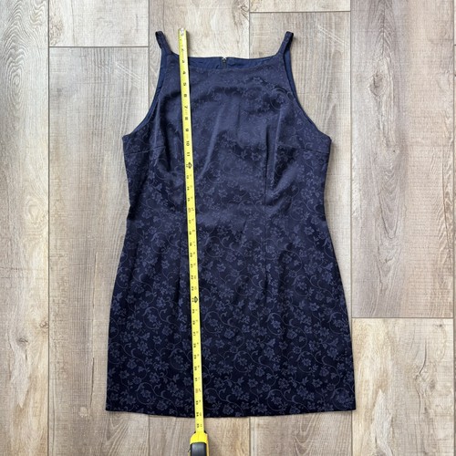 Vintage 90s Maurices Womens Mini Dress Size 14 Navy Jacquard Floral ...