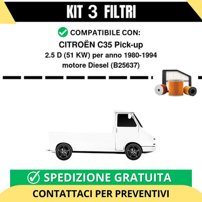 Kit 3 Filtri Tagliando per CITROËN C35 Pick-up 2.5 D 51 kw Diesel 1980 ...