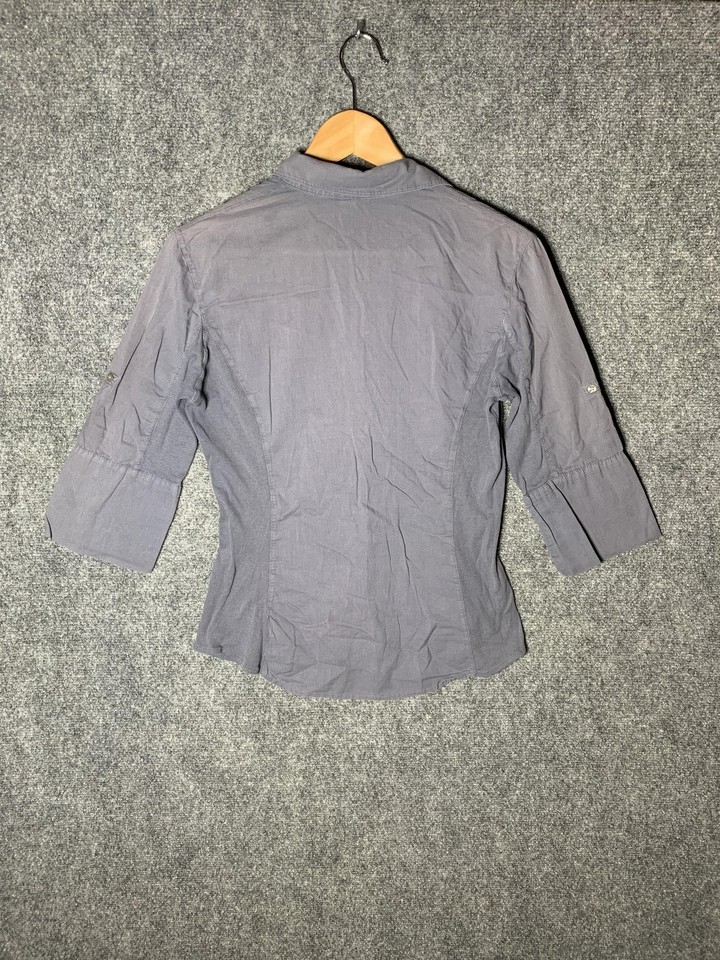 James Perse Shirt Womens Large Gray Button Front 3/4 Sleeve Ribbed Side ...