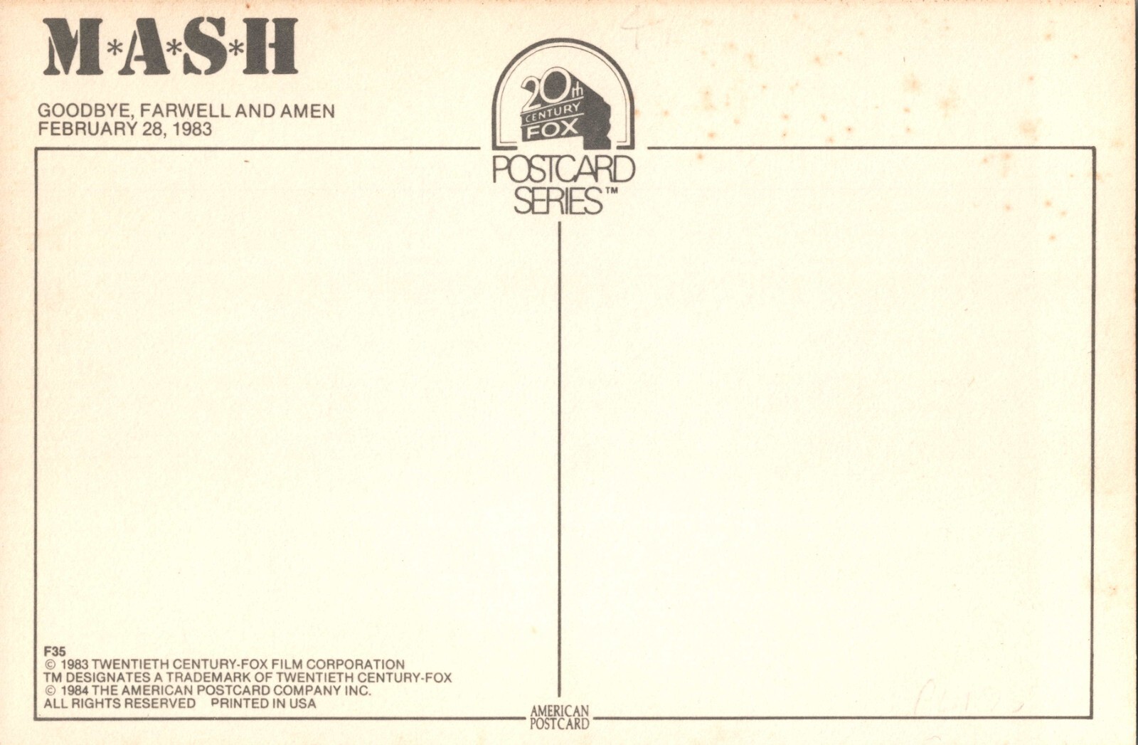 M*A*S*H* Goodbye Farewell & Amen 20th Century Fox MASH 1983 Show Finale ...