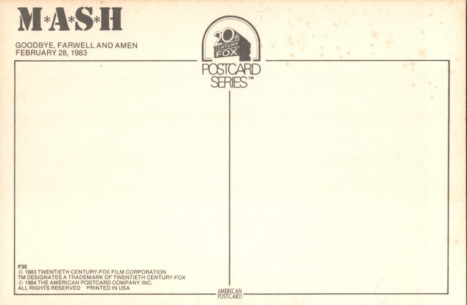 M*A*S*H* Goodbye Farewell & Amen 20th Century Fox MASH 1983 Show Finale ...