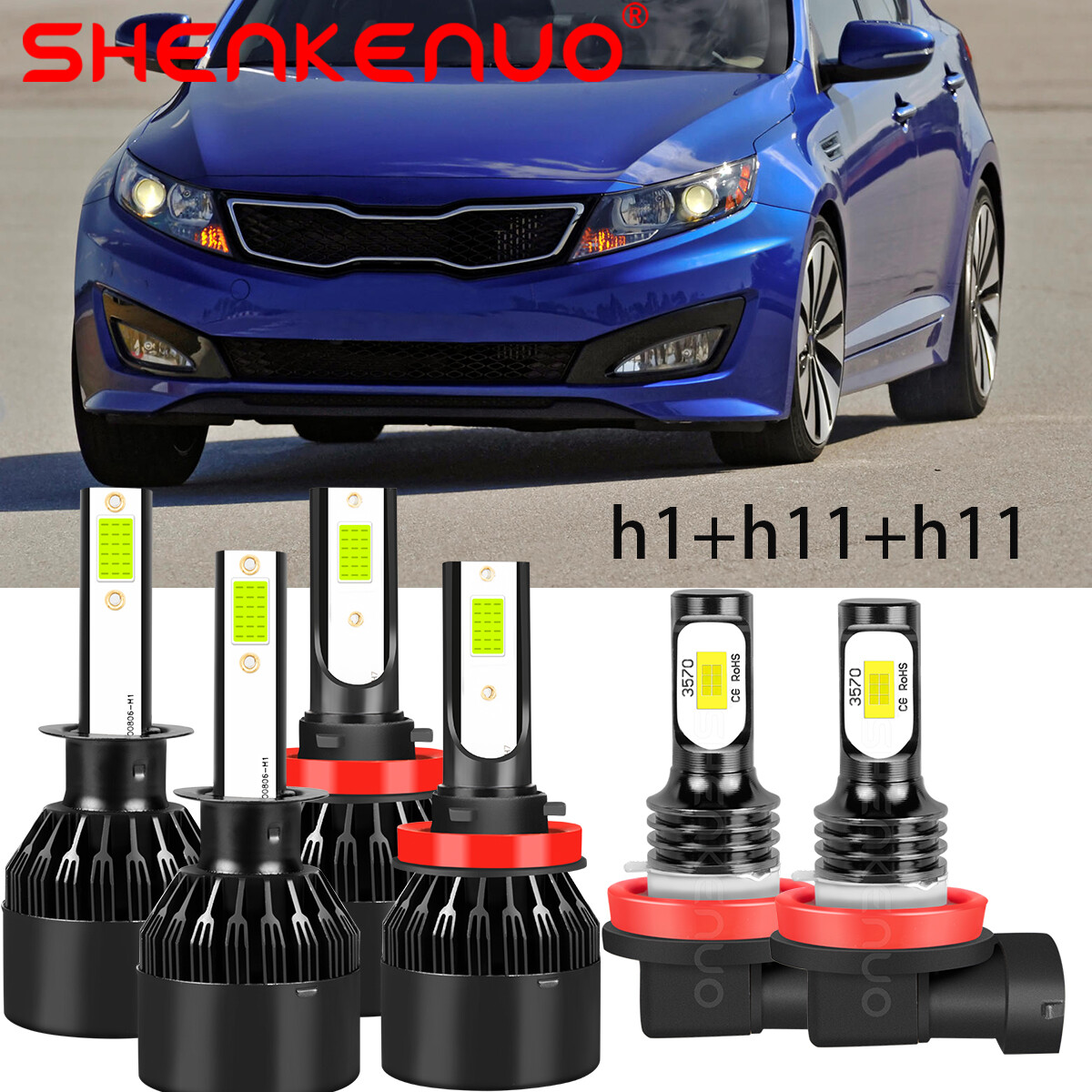 For 2011-2013 Kia Optima Led Headlight Hi/Lo+Fog light Combo Bulbs Blue ...