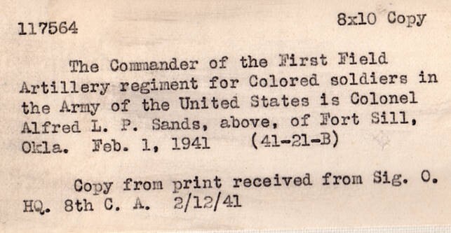 1941 Fort Sill Colonel Sands CO 1st Colored Field Artillery Regiment ...
