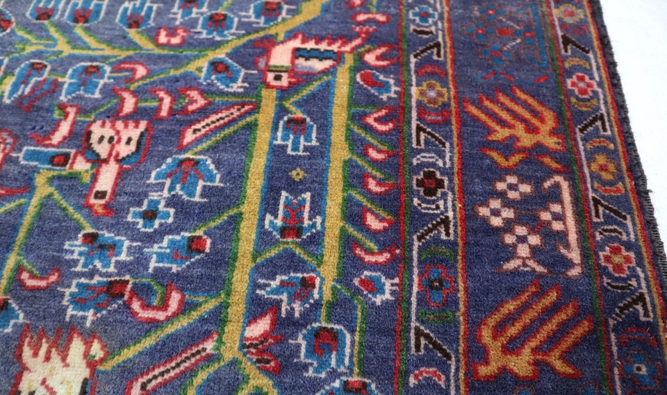 4x7 Vintage Afghan Pictorial Rug - Hunting Scene Wool Carpet - Animal ...
