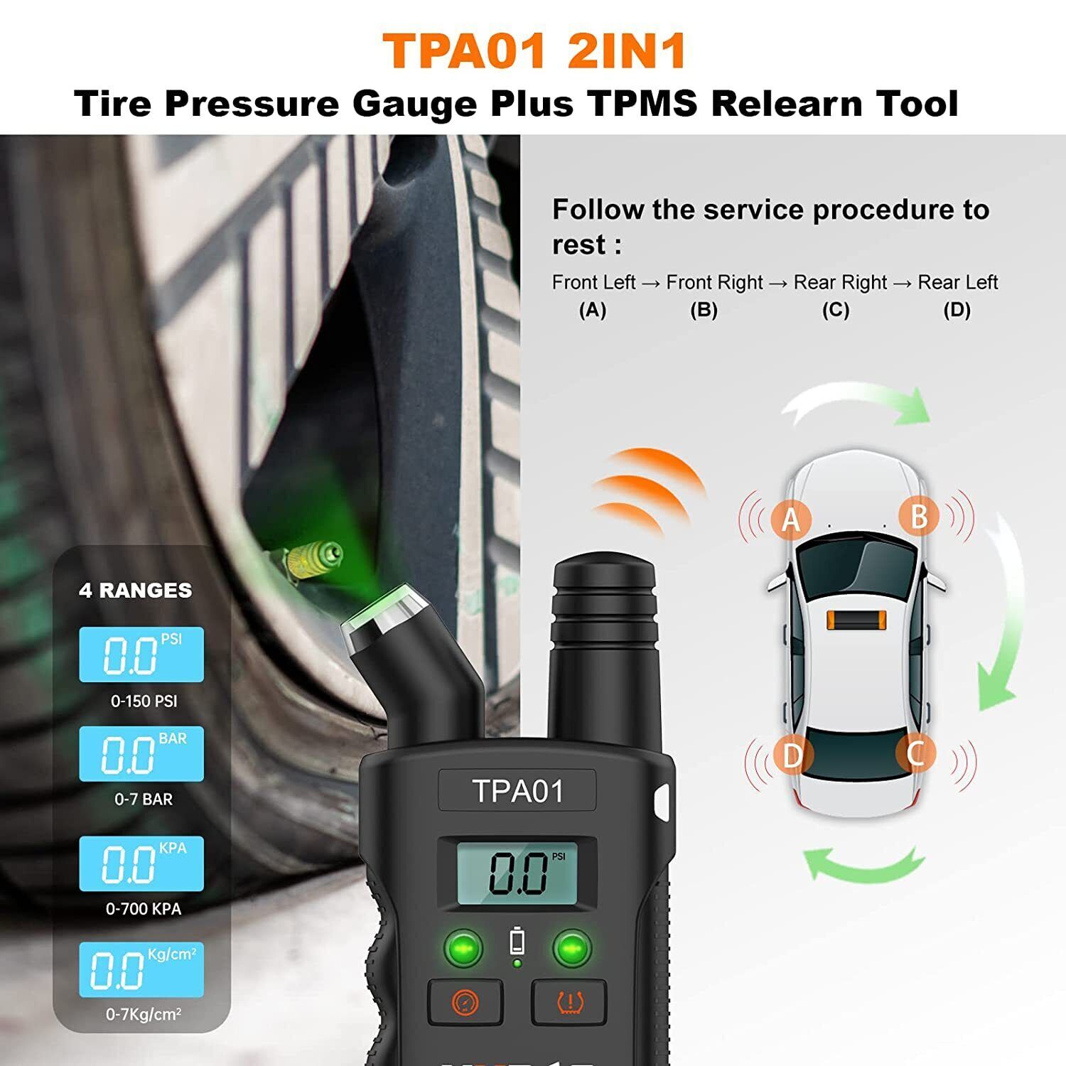 AERMOTOR TPMS Relearn Tool Plus Digital Tire Pressure Gauge Reset ...