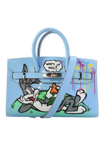 Hermes Womens Hand Painted Epsom Leather Micro Birkin 15 Handbag Blue ...
