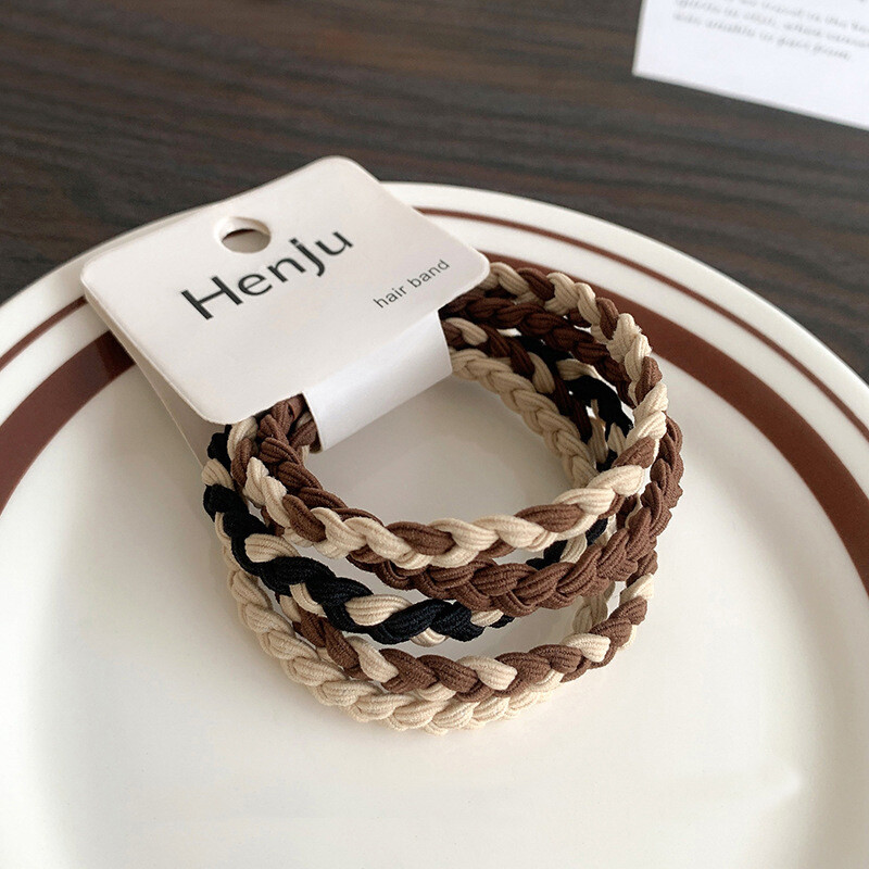 5PCS Milk Coffee Color Hair Rope Simple Small Braid Hair Band Fashion ...