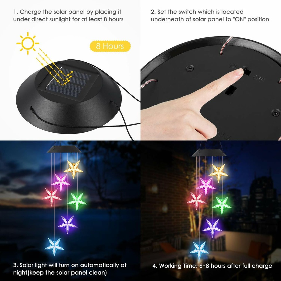 Large LED Solar Outdoor Lights Colorful Wind Chimes Gift Yard Garden ...