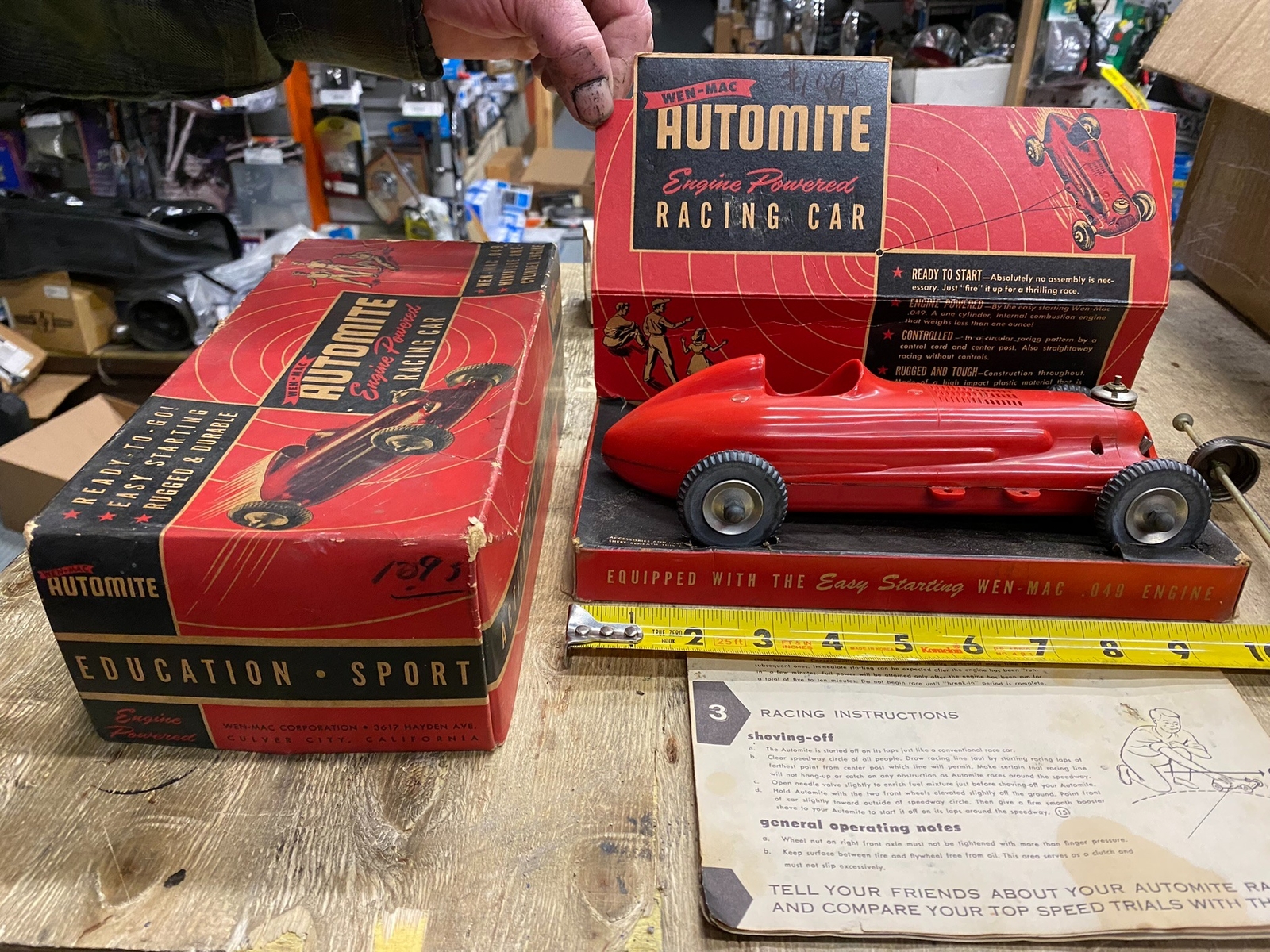 Vtg Orig Box Display Wen mac Automite Race Car Gas Powered 1953 Tether ...