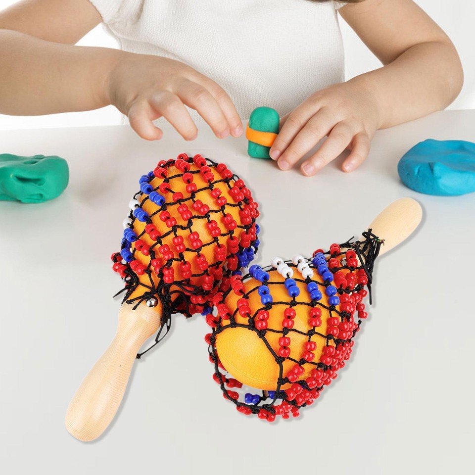 2Pcs Wood Maracas Sand Hammers Bead Net with Clear Toys Portable Hand ...