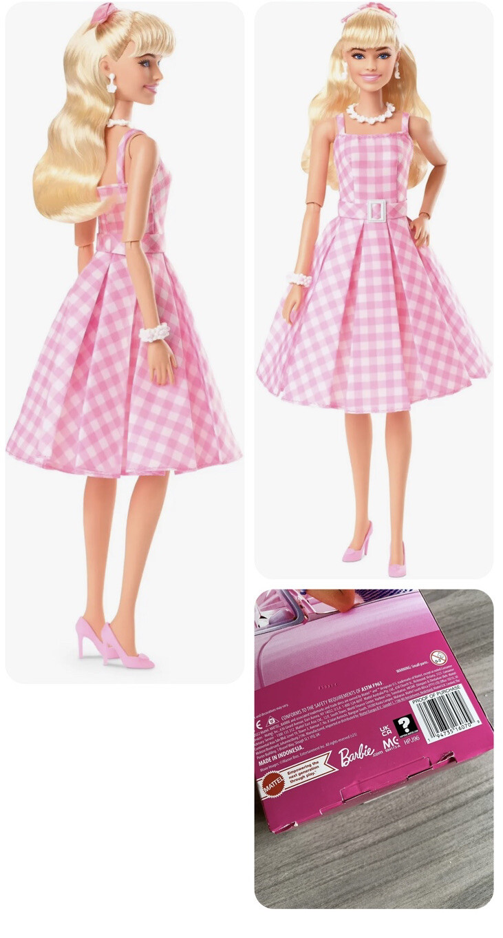 Barbie The Movie Doll Margot Robbie Barbie Pink Gingham Dress ...
