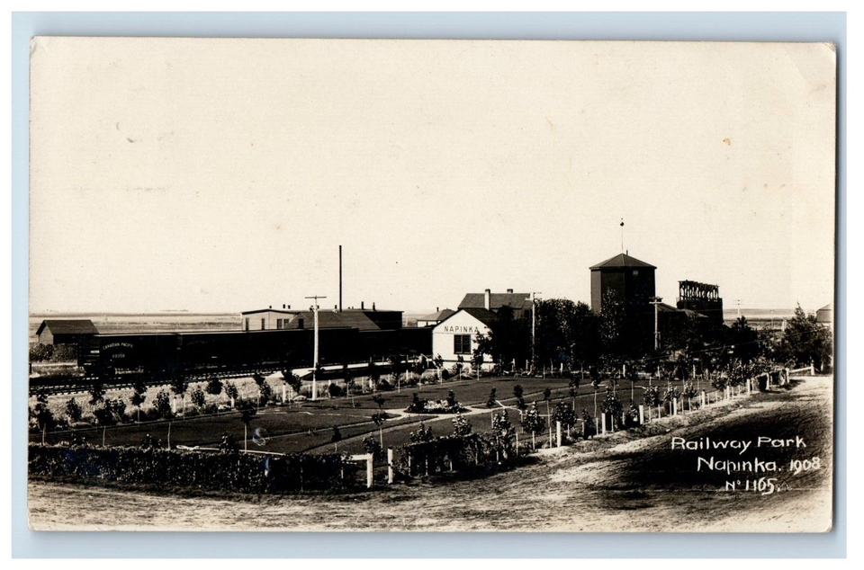 1908 RPPC Railroad Station & Park Napinka, Manitoba Postcard F168 | eBay