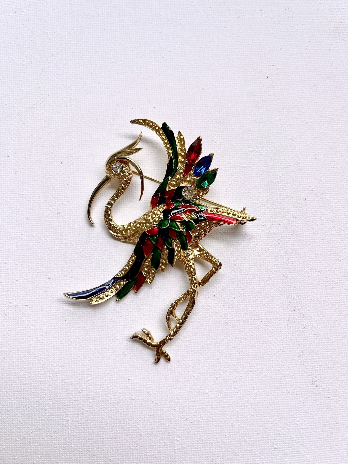 Vintage Crane/ Heron Enamel Brooch - Gem