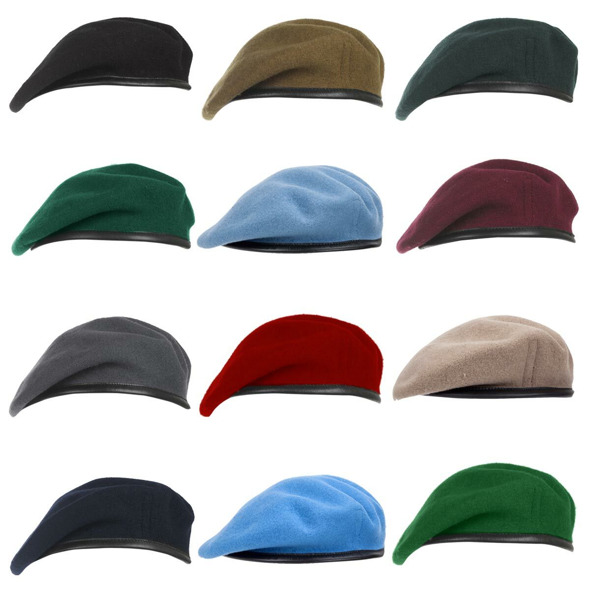 Military Beret 100% Wool Leather Banded Silk Lined Army Cadet Hat Cap ...