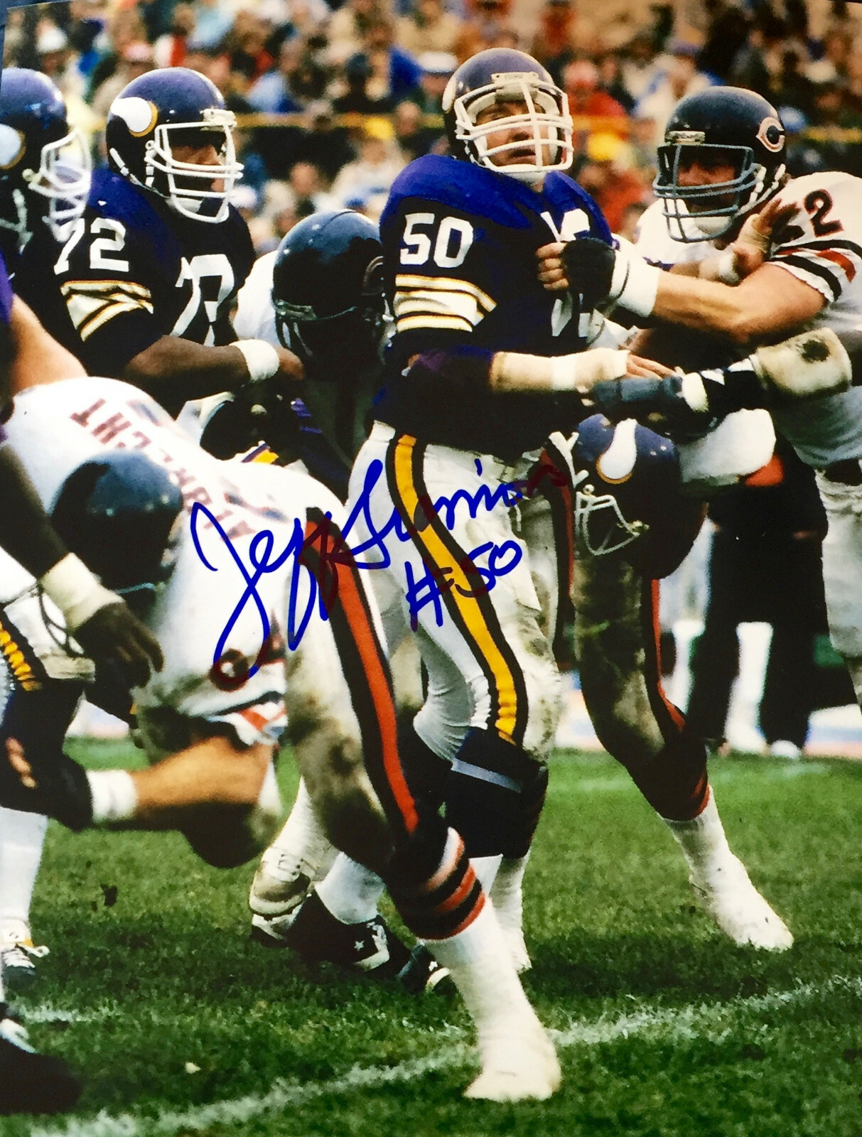 JEFF SIEMON #50 Minnesota Vikings Great Signed 8X10 Color Photo #3 W ...