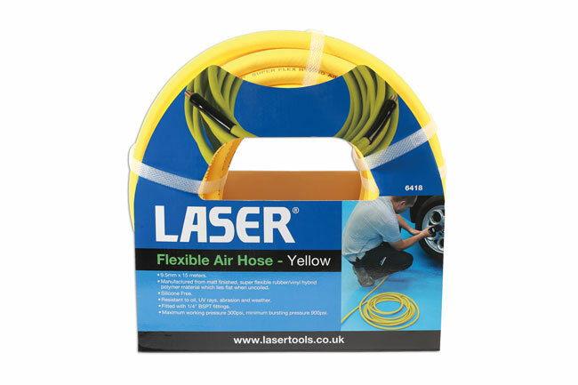 NEW DESIGN 15M Air Line Hose YELLOW 1/4 BSP Flex * Lies flat when ...