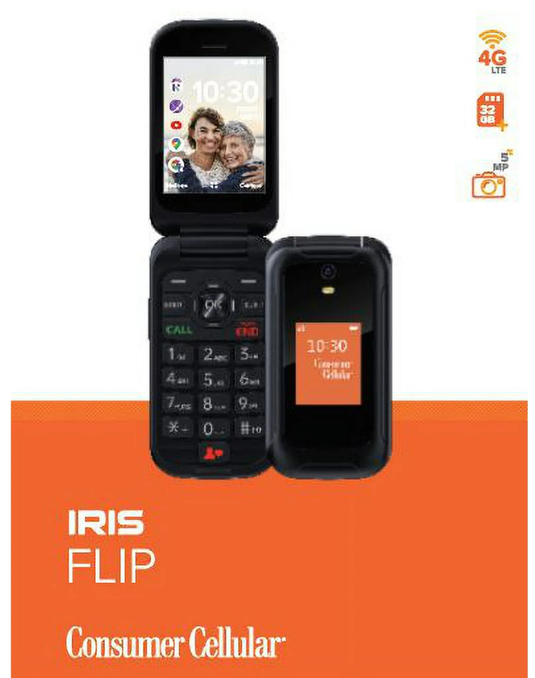 Consumer Cellular 4G Phone [GSM Unlocked] Iris Flip 2 Displays 8GB ...