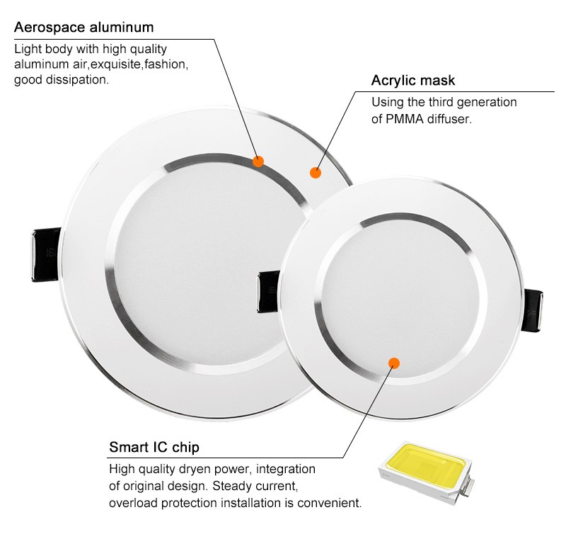 3W Recessed Led Ceiling Downlight Lamp Round Cool White 110V 220V 6000K ...