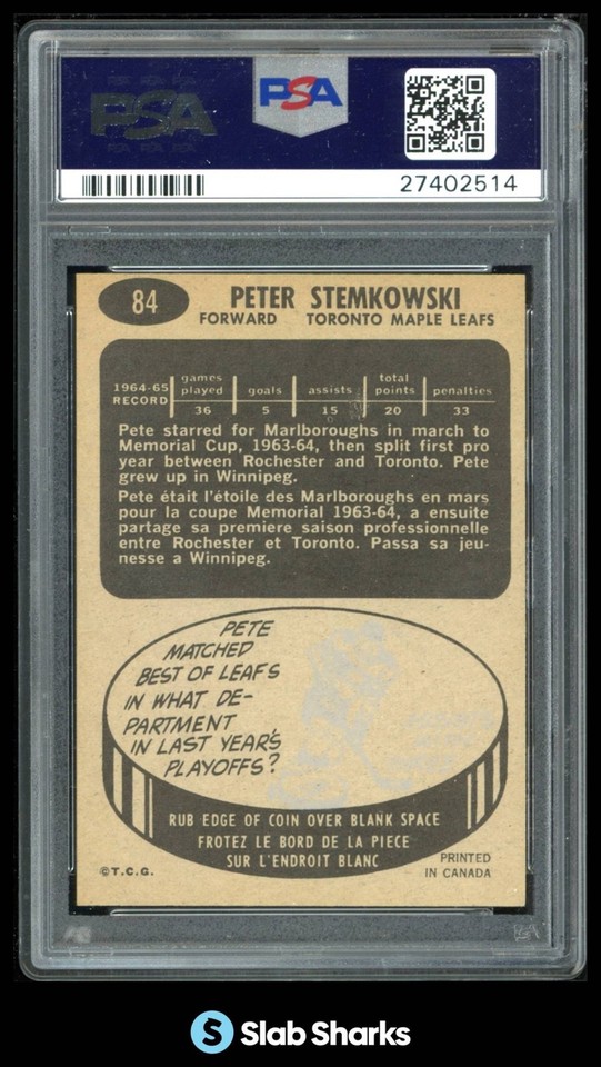 1965 TOPPS #84 PETER STEMKOWSKI RC ROOKIE PSA 8 | eBay